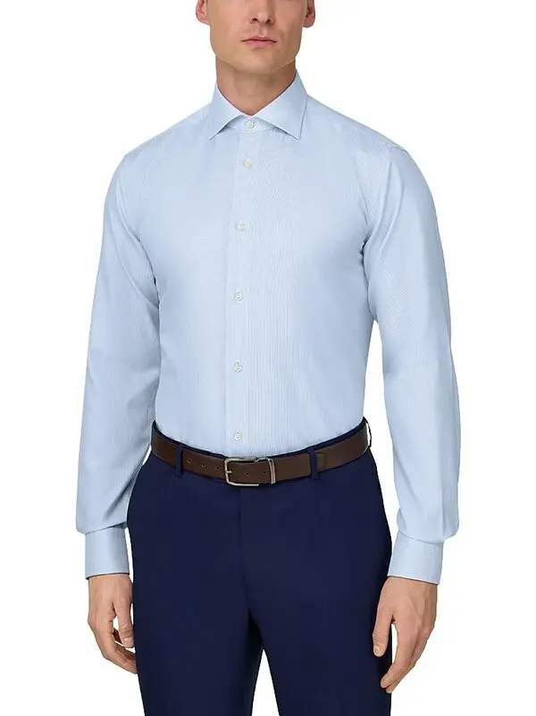 Boggi Milano Slim Fit Stripe Windsor Shirt - Light Blue