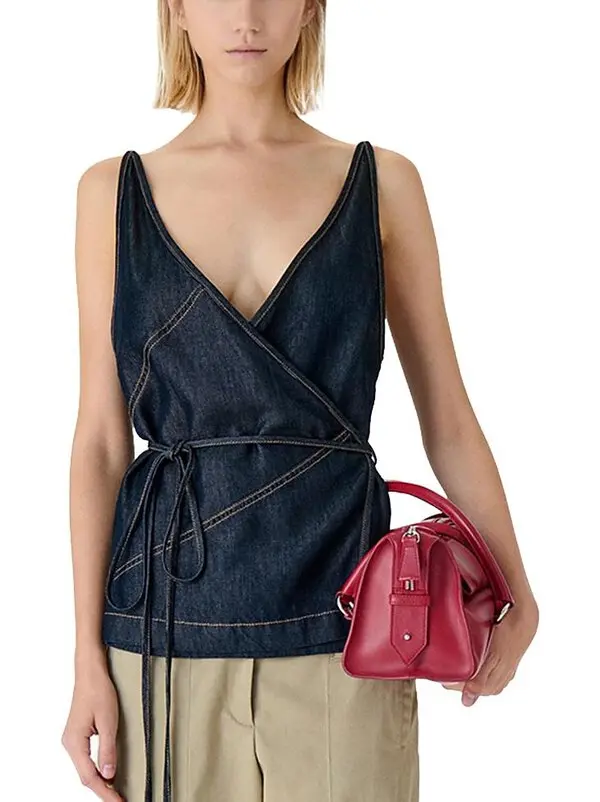 IRO PARIS Renata Denim Wrap Top - Satin Denim