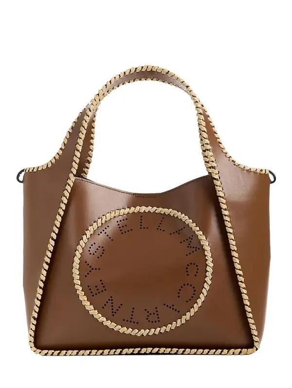 Stella McCartney Logo Raffia Trim Crossbody Tote - Tan