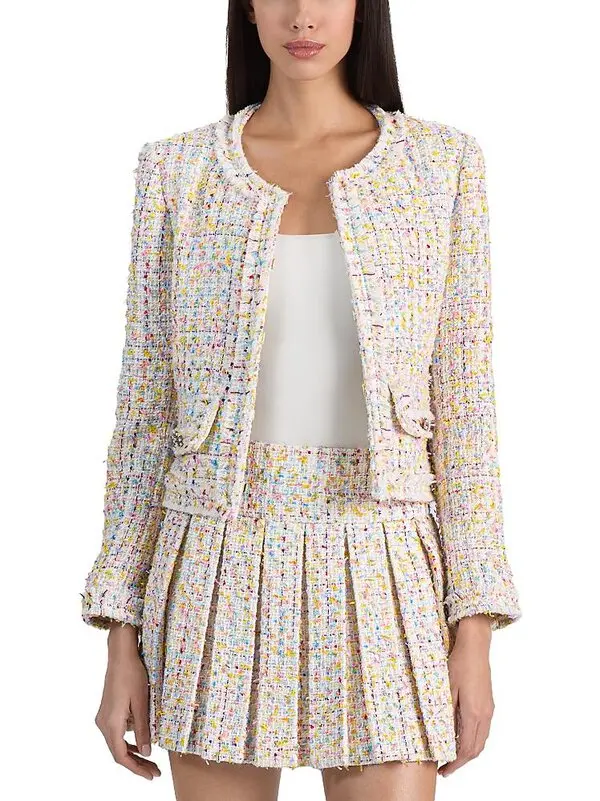 Alice + Olivia Landon Cropped Tweed Jacket - Off White/multi