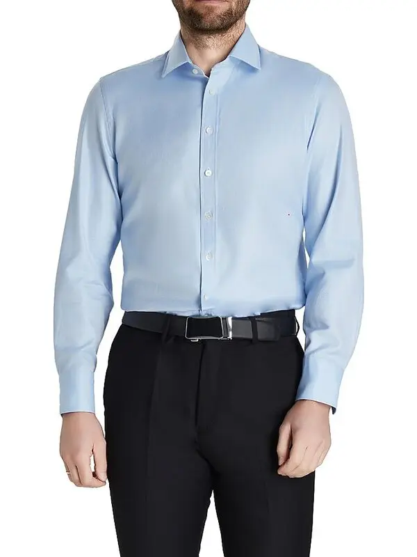 Thomas Pink Diagonal Textured Solid Dress Shirt - Blue