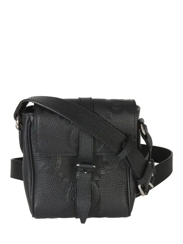 Gucci Piuma Calfskin Jumbo Gg Embossed Messenger Bag - Black