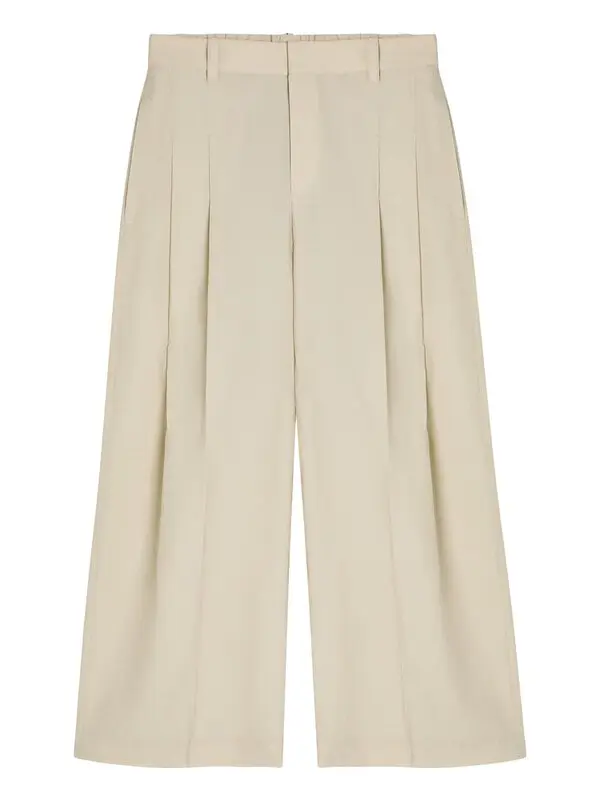 Brunello Cucinelli Crinkled Cotton-blend Wide-leg Trousers - Beige