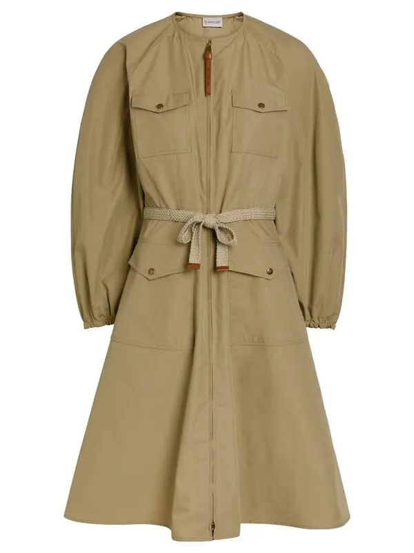 Moncler Logo-appliquéd Belted Cotton-blend Midi Dress - Beige