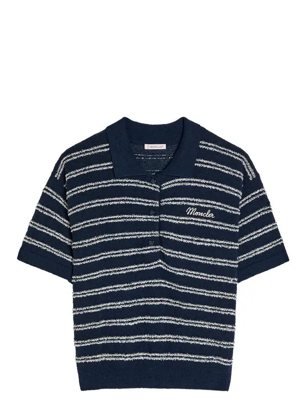 Moncler Striped Terry Polo Shirt With Logo - Navy