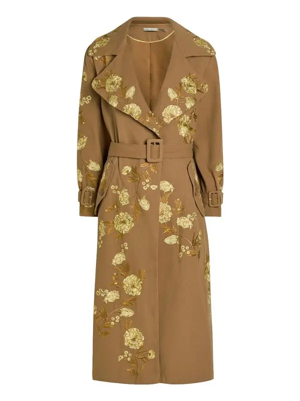 Alice + Olivia Floral-embroidered Canvas Trench Coat - Brown