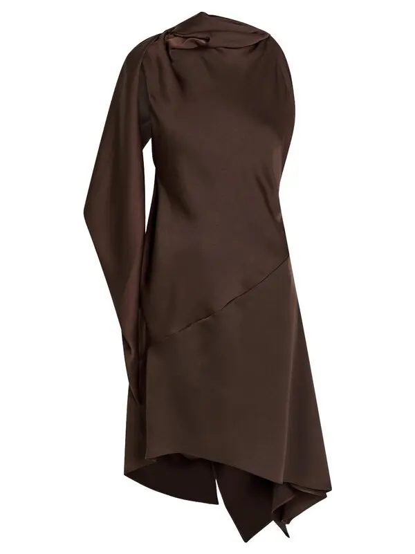 AARON ESH Cape-effect Asymmetric Satin Mini Dress - Brown