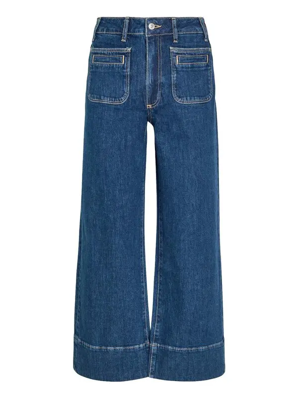 Paige Anessa Patch Pockets Wide-leg Stretch-denim Jeans - Navy