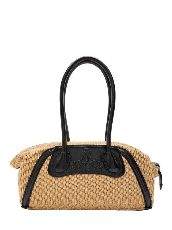 VIVIENNE WESTWOOD Shirley Small Leather And Raffia Holdall Bag - Natural