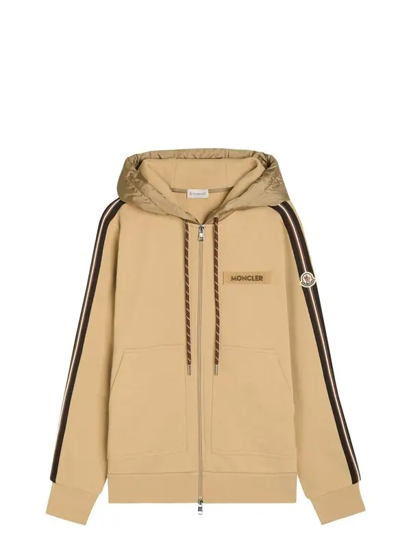 Moncler Striped-trim Hooded Cotton Sweatshirt - Beige