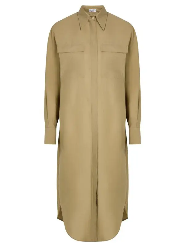 Brunello Cucinelli Crinkled Cotton-blend Midi Shirt Dress - Beige
