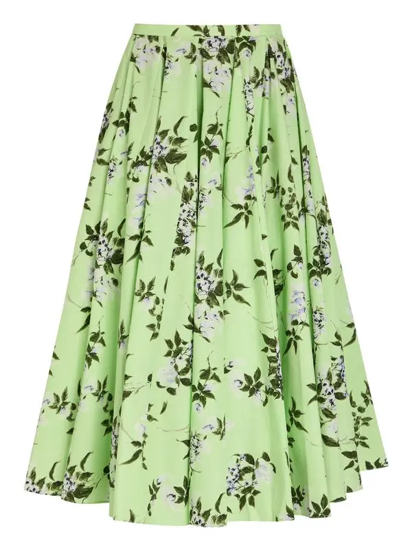 EMILIA WICKSTEAD Floral-print Cotton Midi Skirt - Green