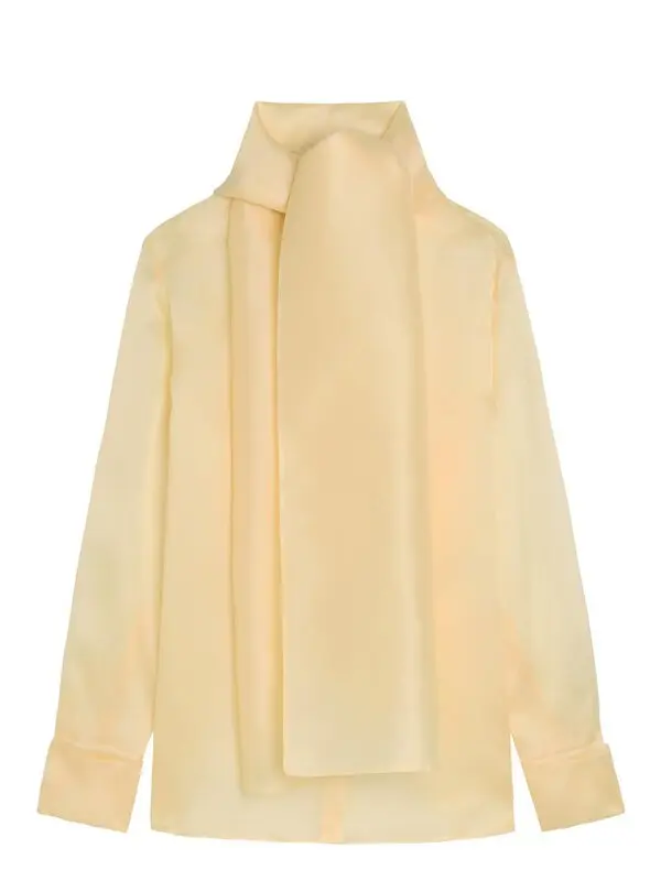 Another Tomorrow Bow Silk-organza Blouse - Beige