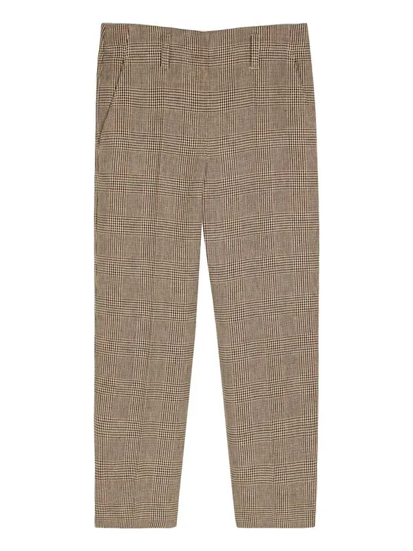 Brunello Cucinelli Houndstooth Linen Straight-leg Trousers - Beige
