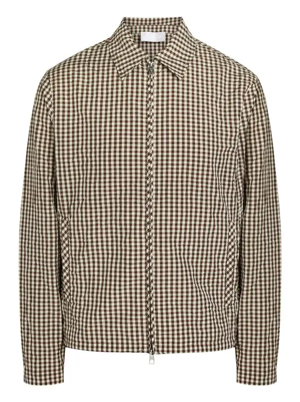 Moncler Gingham Crinkled Cotton-blend Jacket - Grey