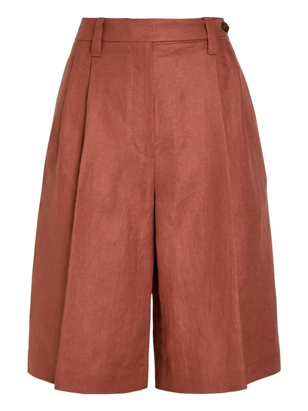 Brunello Cucinelli Pleated Linen Bermuda Shorts - Terracotta