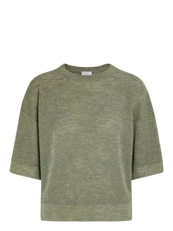 Brunello Cucinelli Metallic Fine-knit Sweater Top - Khaki