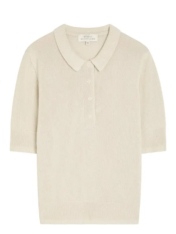 Studio Nicholson Fine-knit Polo Top - Beige