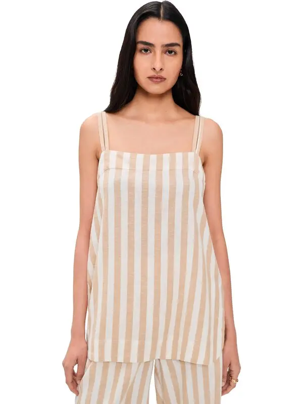 Marine Layer Striped Hemp Tank - Cream/taupe Stripe