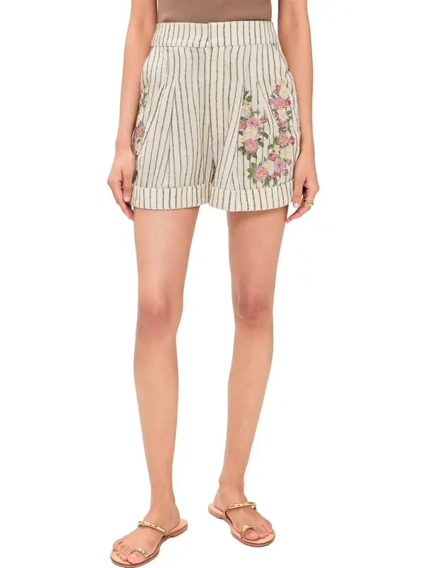 Agua Bendita Rommy Paraiso Striped Floral Appliqué Shorts - Multicolor