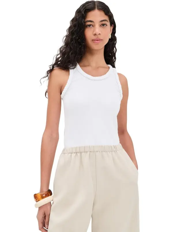 Cinq À Sept Braided Trim Ribbed Tank Top - White/white