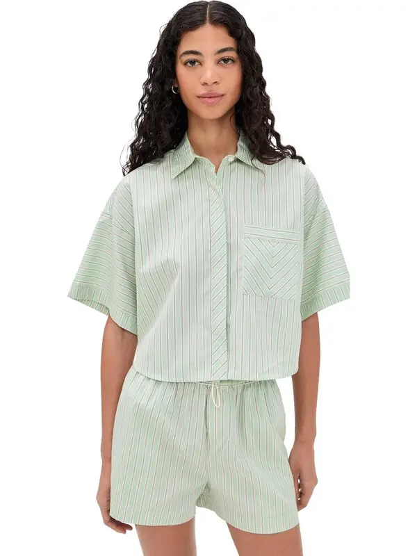 Rag & Bone Marin Short Sleeve Stripe Shirt - Grnst