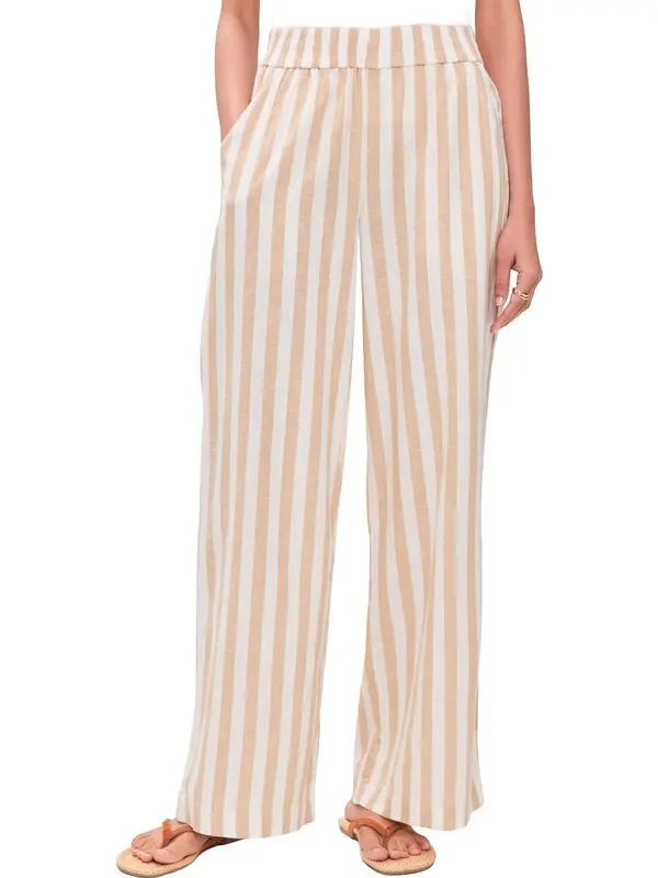 Marine Layer Allison Hemp Trousers - Cream/taupe Stripe