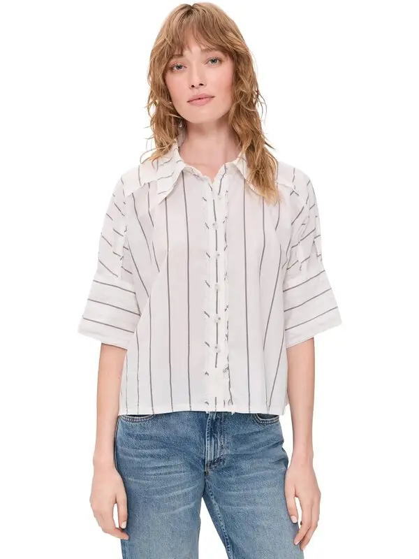 Free People Seaside Stripe Button-down Shirt - Ivory Combo
