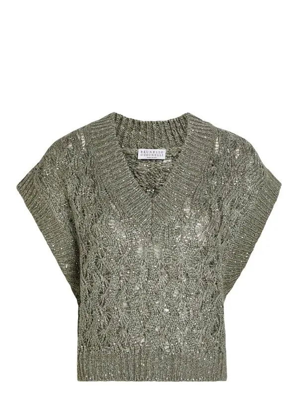 Brunello Cucinelli Sequin-embellished Knitted Silk-blend Vest - Grey