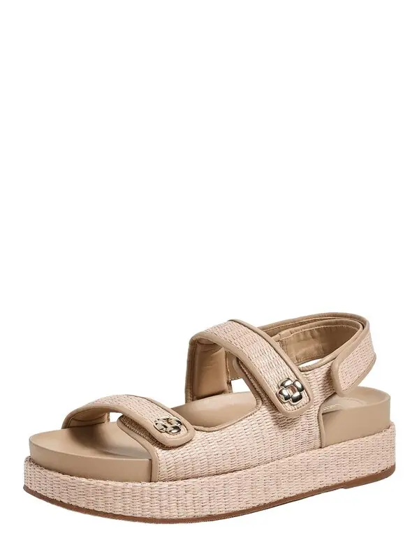 Larroude Jetty Sandals - Natural Raffia/beige Leather