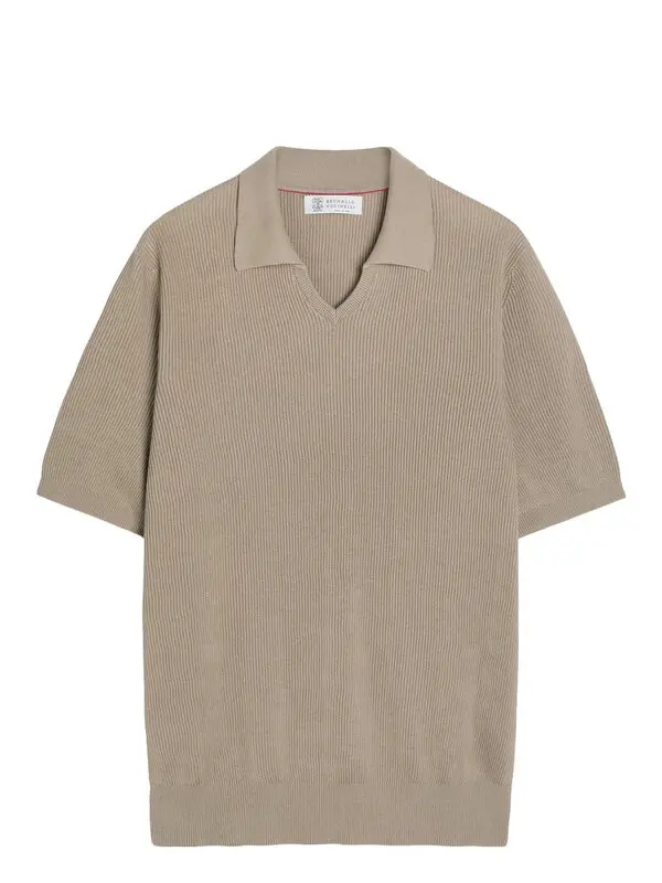 Brunello Cucinelli Ribbed Cotton-knit Polo Top - Multicoloured 1