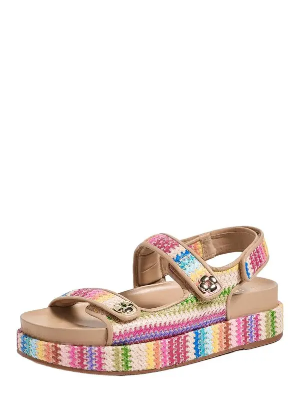 Larroude Jetty Raffia Sandals - Pink Raffia Lace/beige Leather