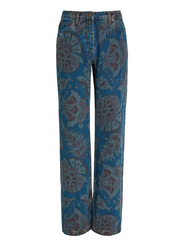 Etro Floral-print Straight-leg Denim Jeans - Multicoloured