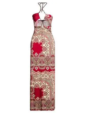MISS BIKINI LUXE Multicolor Viscose & Elastane Cutout Halterneck Maxi Dress - Brick