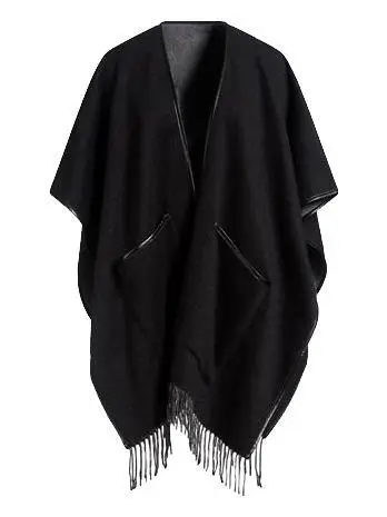 FERRAGAMO Cashmere And Wool Cape With Leather Trims - Black