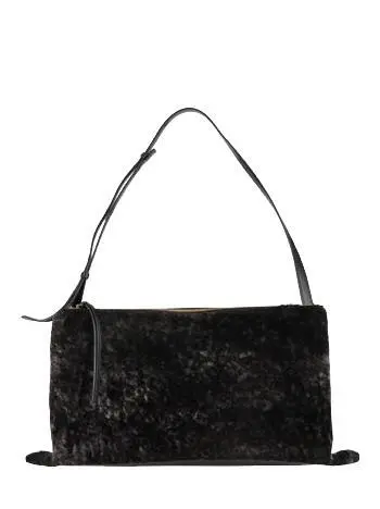 JIL SANDER Lambswool And Leather Shoulder Bag - Black