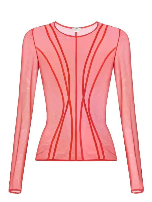 Elisabetta Franchi Tulle Long Sleeve Top - Red