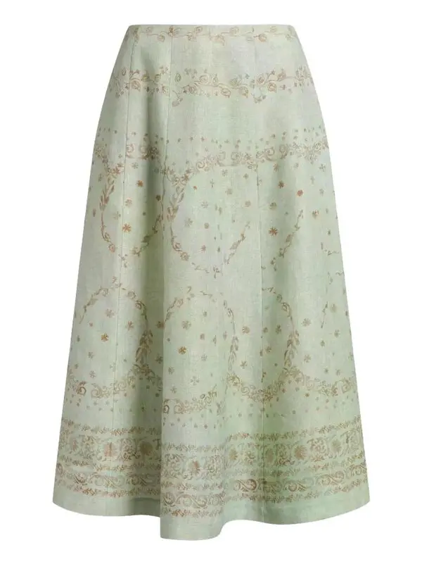 Alberta Ferretti Floral-print Flared Skirt - Green