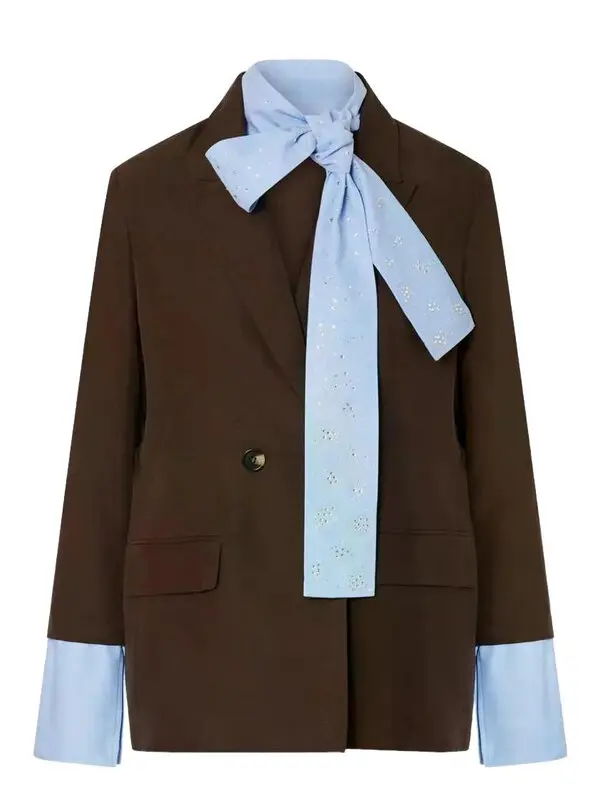 Liu Jo Crystal-embellished Pussy-bow Double-breasted Jacket - Brown