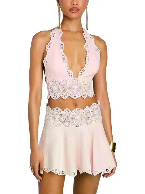Retrofete Kismet Lace-trim Halter Neck Cropped Top - Pink