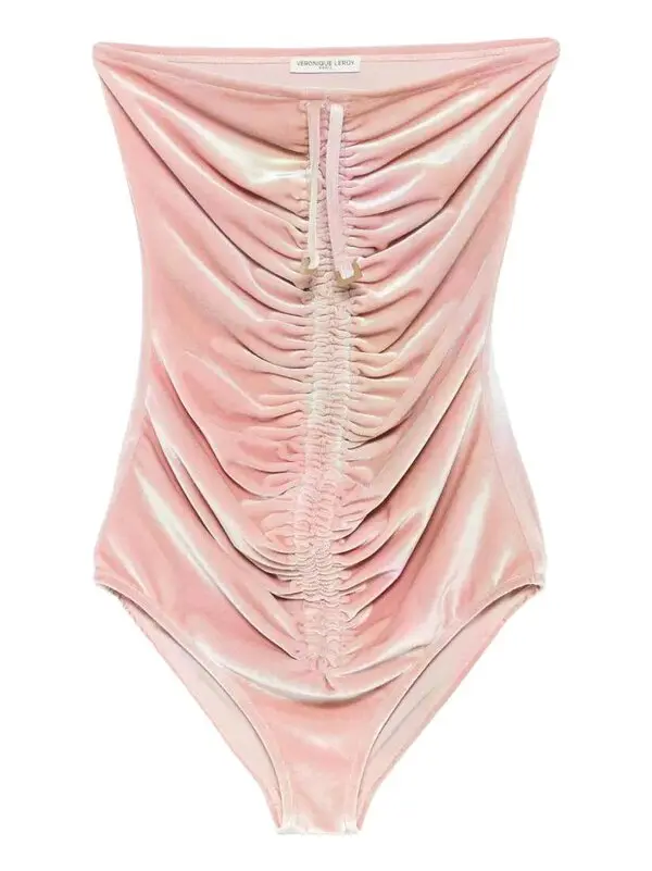 Veronique Leroy Ruched Velvet Bodysuit - Pink