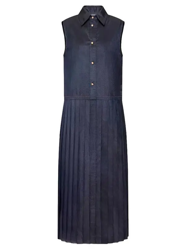 Thom Browne Pleated Midi Dress - Blue