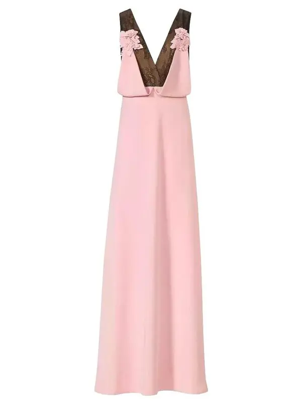 Costarellos Janessa Lace Plunge-neck Gown - Pink