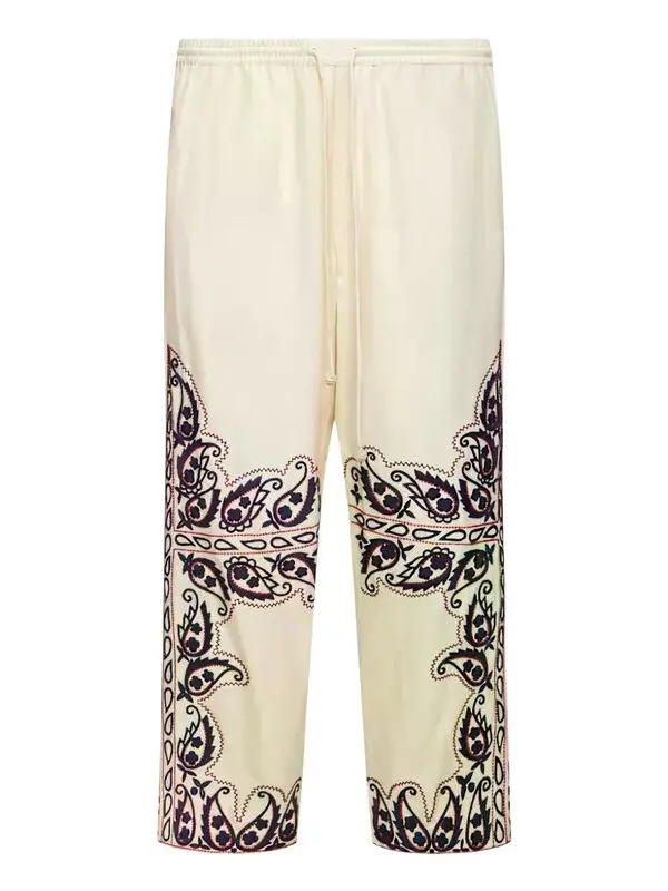 BAZISZT Memento Paisley-embroidered Trousers - Neutrals