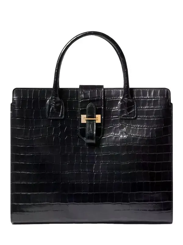 NILI LOTAN Croc-effect Leather Tote Bag - Black