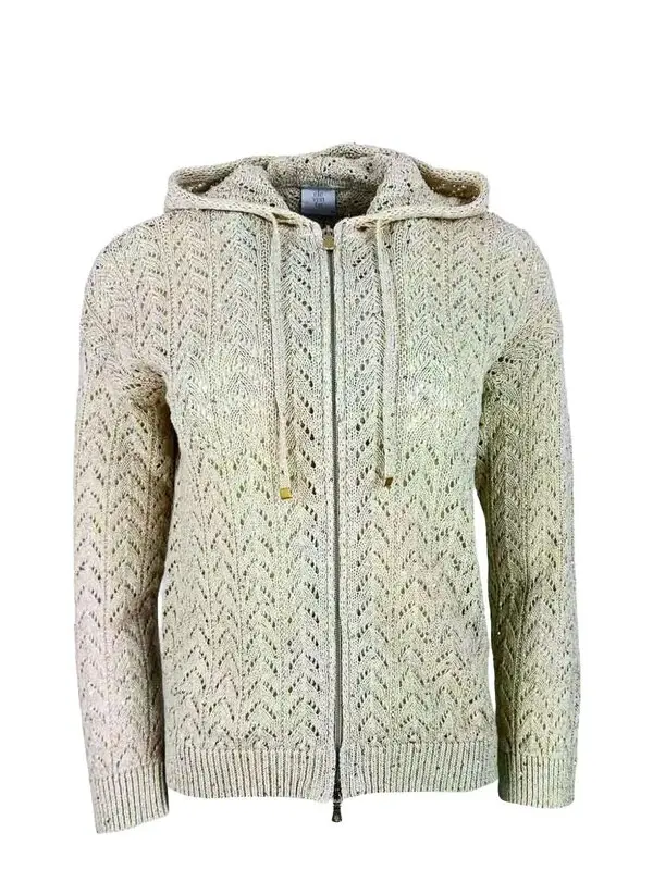 Eleventy Sequin-embellished Open-knit Hoodie - Neutrals