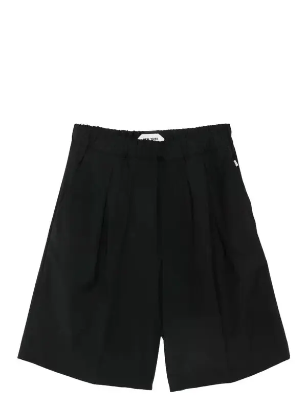 NEW YORK RESIDENT Pleated Detail Elasticated Waist Shorts - Black