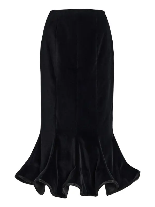 HARITHAND Exclusive Ruffled Velvet Midi Skirt - Black