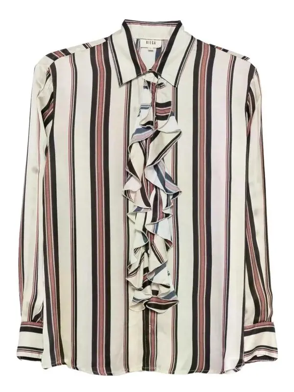 DIEGA Striped Shirt With Ruffle Detailing - Neutrals