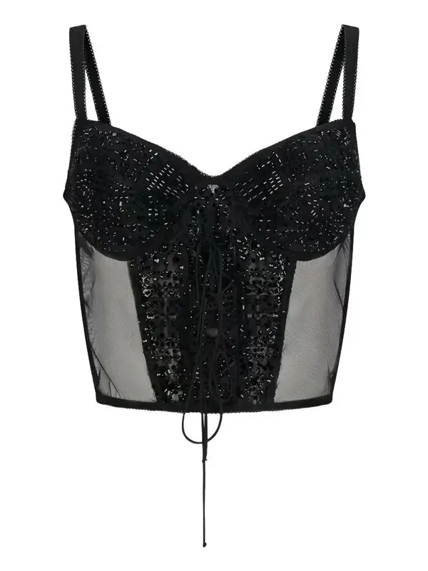 Ermanno Scervino Bead-embellished Lace-up Top - Black